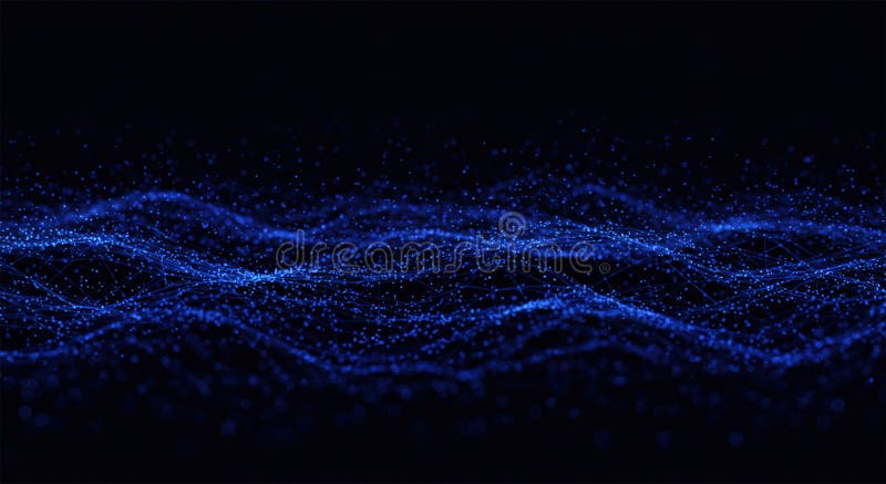Background with Glowing Navy Blue and Light Blue Lines, Particles of ...