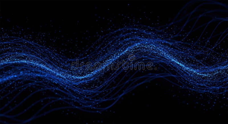 Background with Glowing Navy Blue and Light Blue Lines, Particles of ...