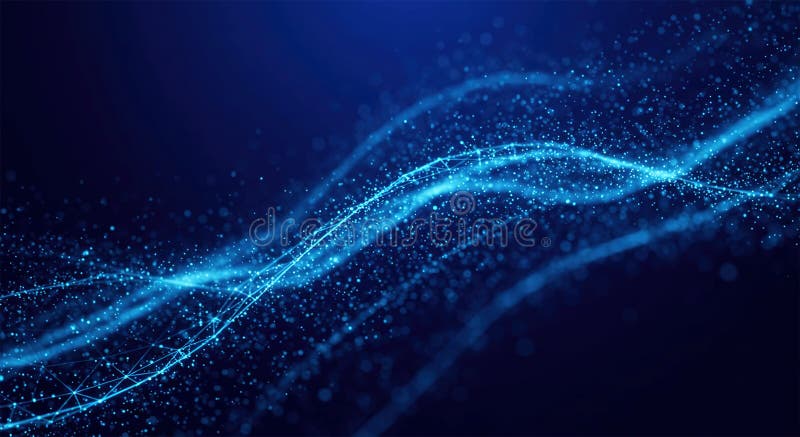 Background with Glowing Navy Blue and Light Blue Lines, Particles of ...