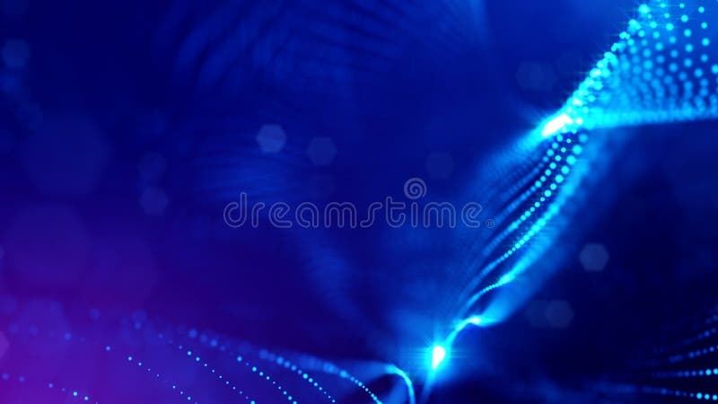 Blue Background of Glowing Particles with Depth of Field and Bokeh As ...
