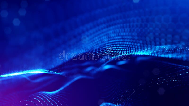 Blue Background of Glowing Particles with Depth of Field and Bokeh As ...