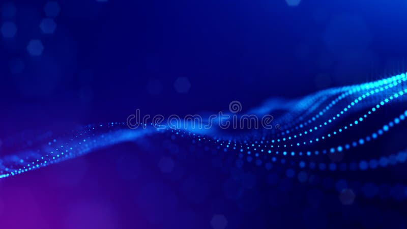 Blue Background of Glowing Particles with Depth of Field and Bokeh As ...
