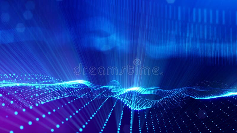 Blue Background of Glowing Particles with Depth of Field and Bokeh As ...