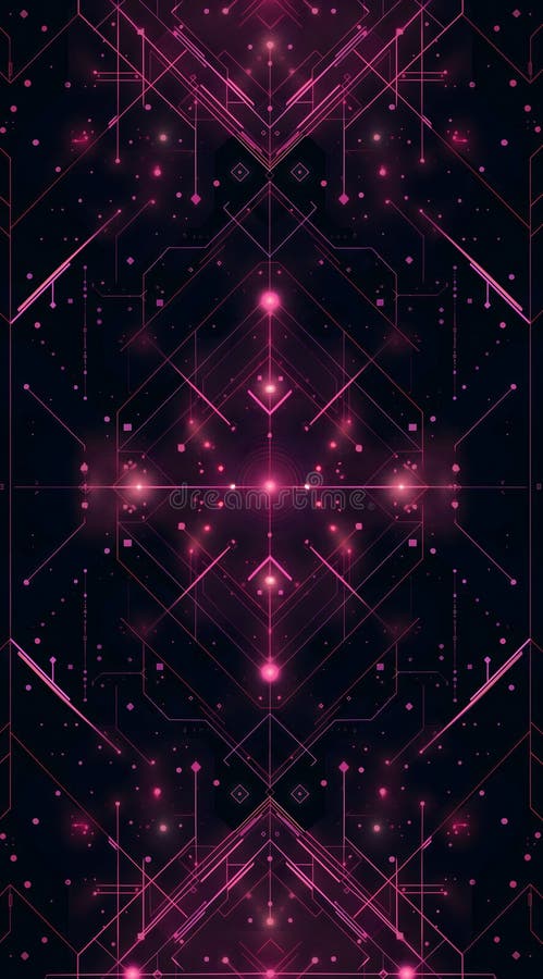 Background with Glowing Pink Geometric Lines and Circuit-like Patterns ...