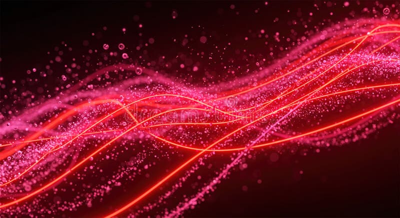 Background with Glowing Red and Pink Lines, Particles of Data Flowing ...