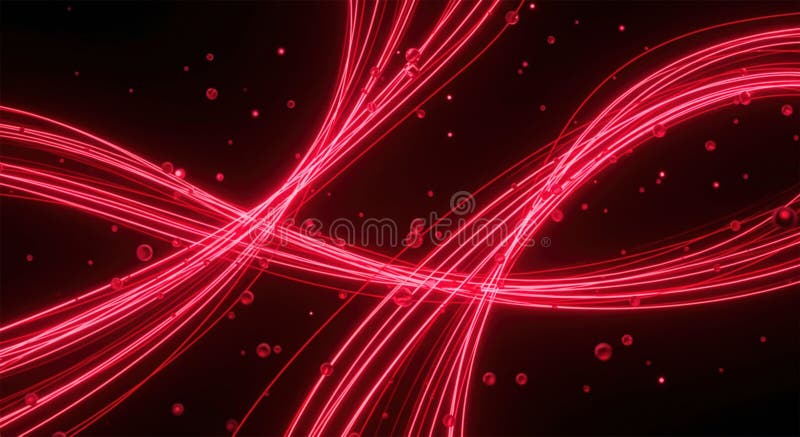 Background with Glowing Red and Pink Lines, Particles of Data Flowing ...