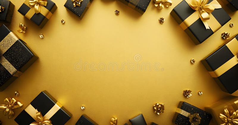 Elegant Gold & Black Gift Boxes Background Stock Illustration ...