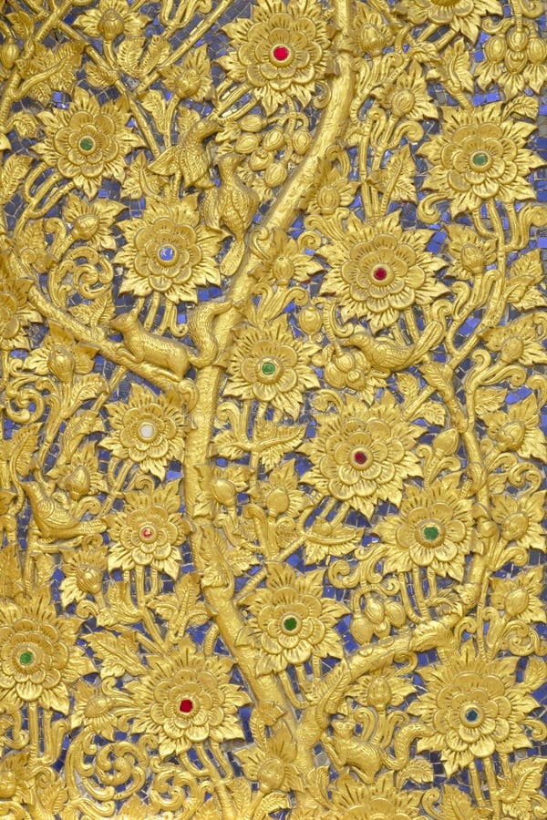 Traditional Thai Style Art Gold Painting Pattern on the Wall Stock ...
