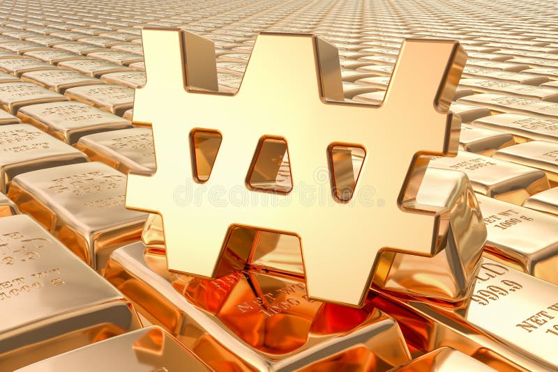 Background from Gold Ingots with Won Symbol, 3D Rendering Stock ...