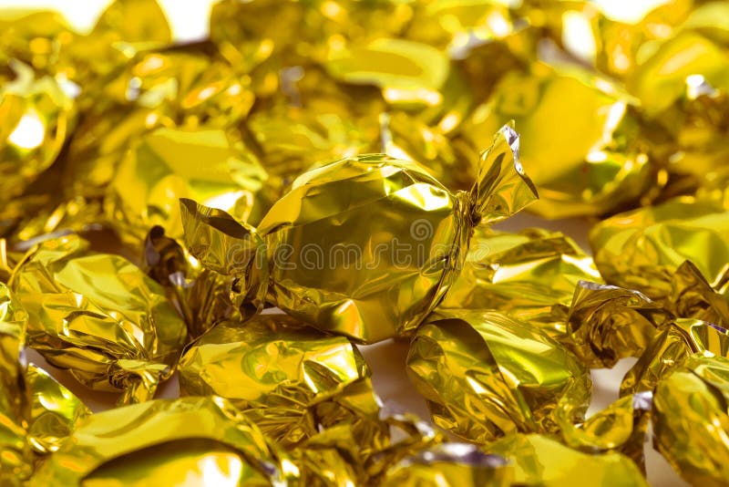 Background of Golden Wrapped Candy Stock Image - Image of dessert ...