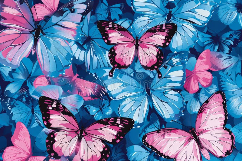 Background with Gradient Pink and Blue Butterflies Stock Photo - Image ...