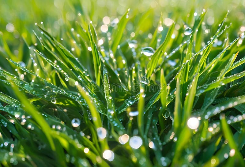 Dew-covered Grass Blades Creating a Fresh Morning View.AI Generated Stock Illustration ...