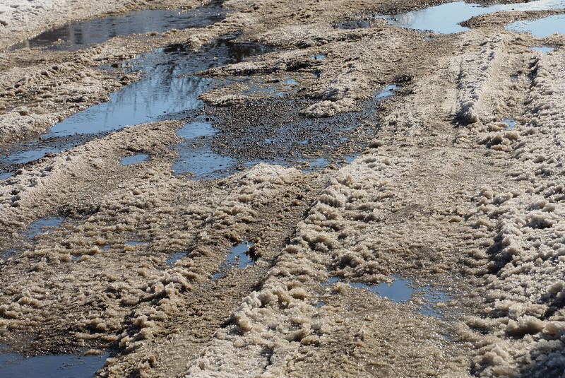 Texture of Snow Mud and Puddles on the Part of the Road Stock Photo ...