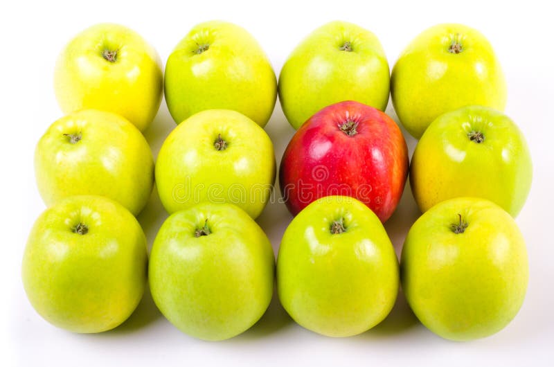 One Red Apple among Background of Green Apples Stock Photo - Image of ...