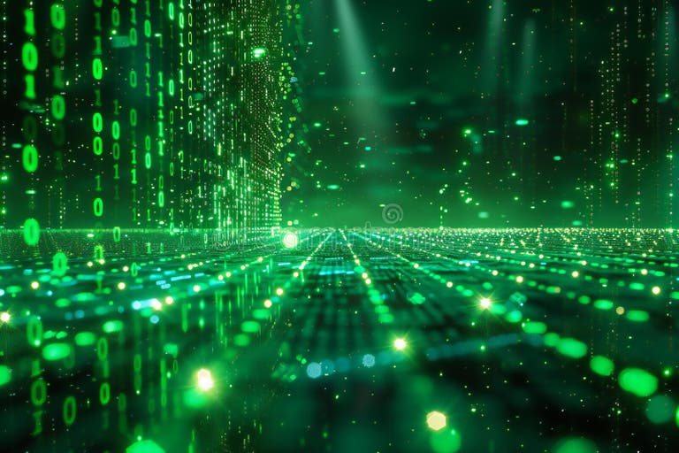 A Background of Green Binary Code Particles, Arranged in an Array that ...
