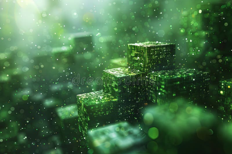 Background of Green Blocks Stacked on Top of Each Other with Light Dots ...