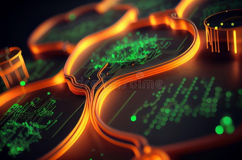 Background of Green and Orange Computer Boards Microchips Stock ...