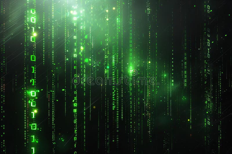 A Background of Green Vertical Lines with Binary Code, Resembling the ...