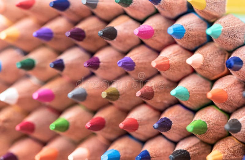Background of a Group of Colored Pencils Front View, Macro with Depth ...