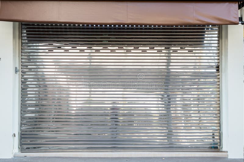 Stainless Steel Roller Shutter Door Stock Photo - Image of warehouse ...