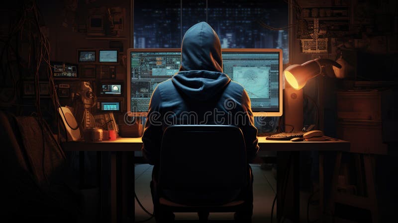 Background of the Hacker with Two Monitors and Modern Technologies ...