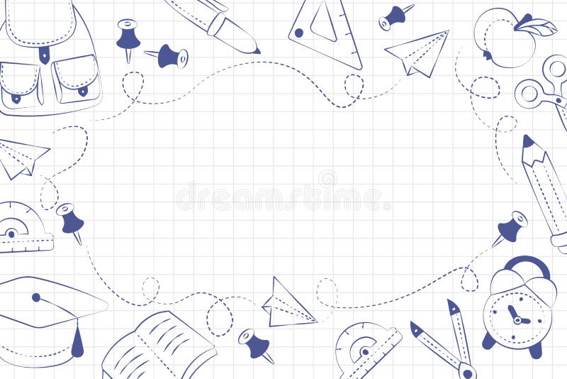 Background Hand Drawn Blue Ink School Supplies Vector Stock Vector ...