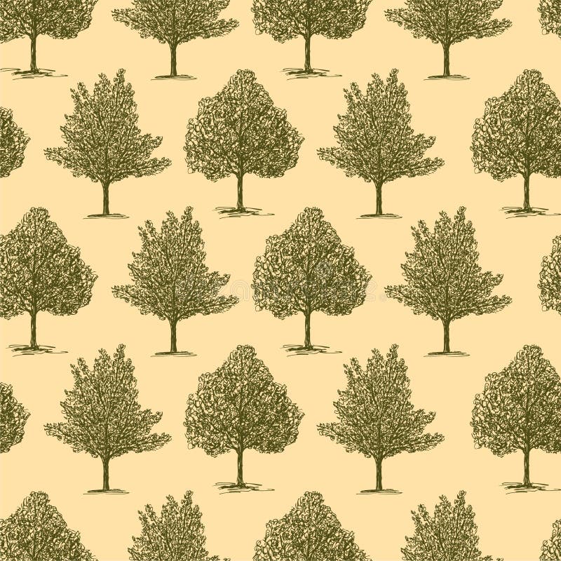 Background with a Hand Drawn Trees Stock Vector - Illustration of ...