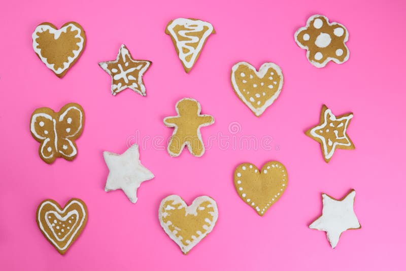 Background of Hand-painted Gingerbread on Pink Stock Photo - Image of ...