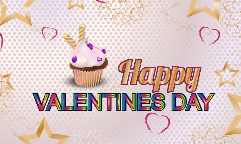 Background Happy Valentine`s Day and Cupcake with Blueberry. Vector ...