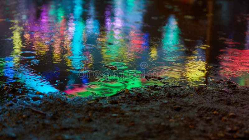Background Header with Colored Lights in Puddle Stock Photo - Image of ...