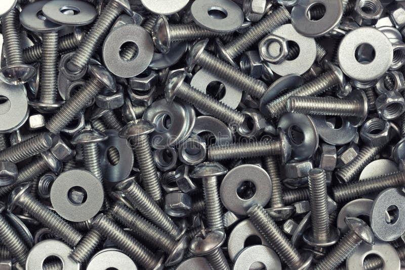 The Background with Heap of Bolts Fasteners and Nuts with Washers ...