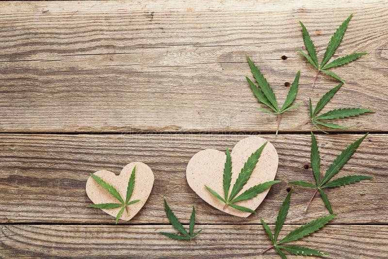 Background with Hemp Leaves on the Old Wooden Boards. Stock Image ...