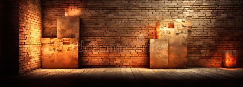 Background of High-contrast Chiaroscuro Lighting of a Brick Wall in a ...
