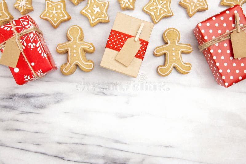 Background of Holiday Gingerbread Cookies on a Marble Counter Stock ...