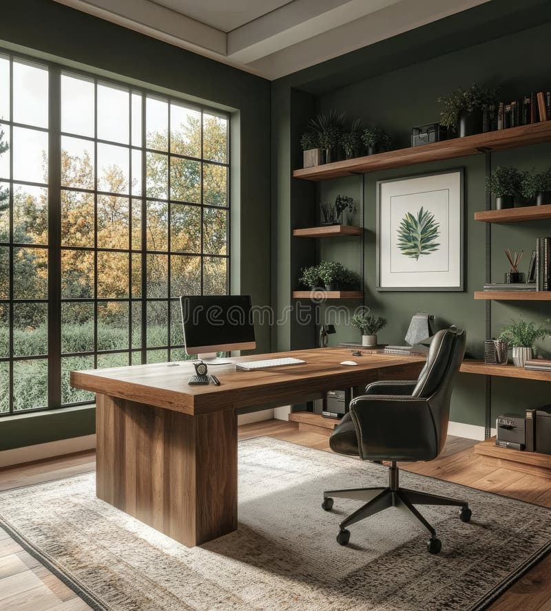 The Background of a Home Office Interior Features a Mockup Frame ...