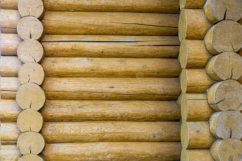 Background of Horizontal Hewed Smooth Painted Wooden Logs Close Up ...