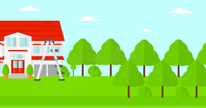 Background of House with Step Ladder. Stock Vector - Illustration of ...