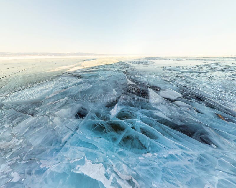 Cracks on Smooth Ice Lake Baikal. Spherical 360 180 Vr Panorama Stock ...
