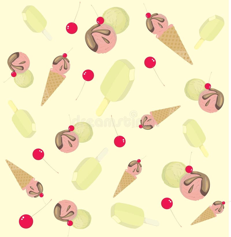 Background from Ice-cream and Cherry Stock Vector - Illustration of ...