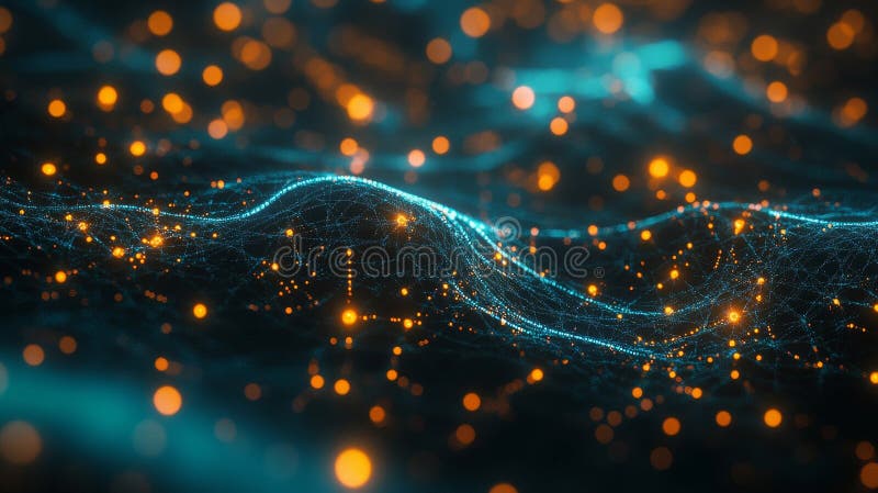 Background with Illuminated Fiber Optics, Quantum Computing Network ...