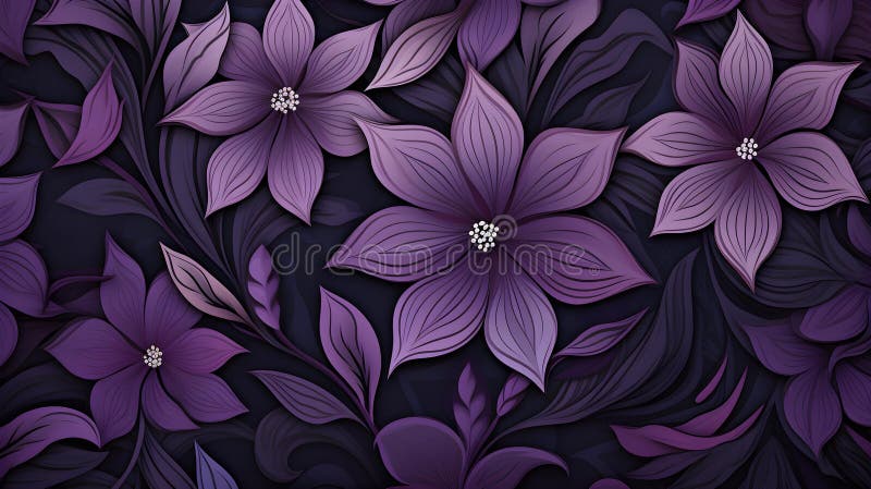 Background of Illustrated Dark Purple Flowers. Creative Wallpaper Stock ...