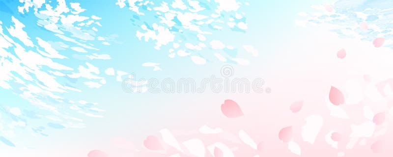 Illustration with Blue Sky and Falling Down Cherry Blossom Petals Stock ...