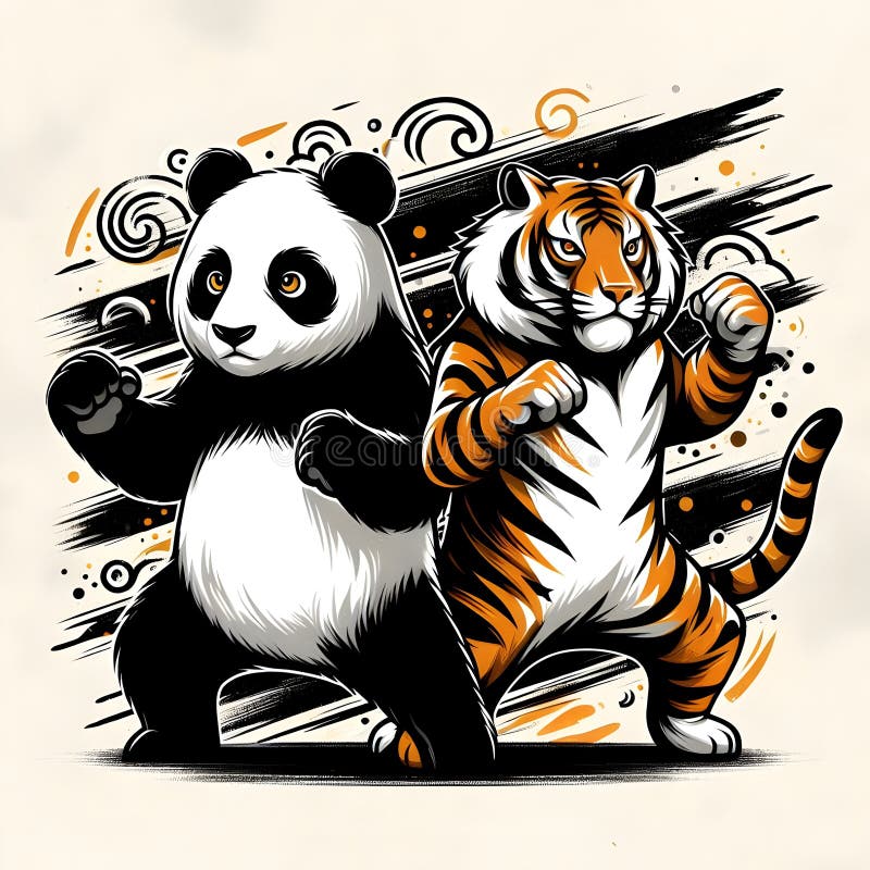 Background Illustration Design Panda and Tiger Kung Fu Ai Generator ...