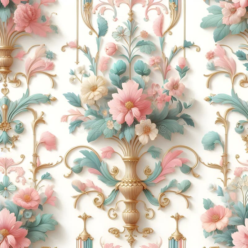 Background Illustration Flowers Damask Pattern Pink and Turquoise Stock ...
