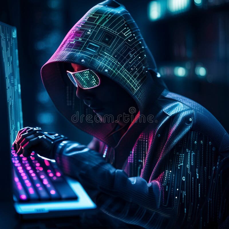Background Illustration of a Hacker Wearing a Hoodie in Front of a ...