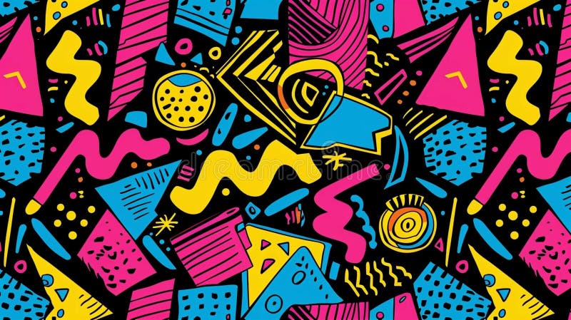 Background Illustration, Seamless Geometric Pattern in Retro 90s Style ...