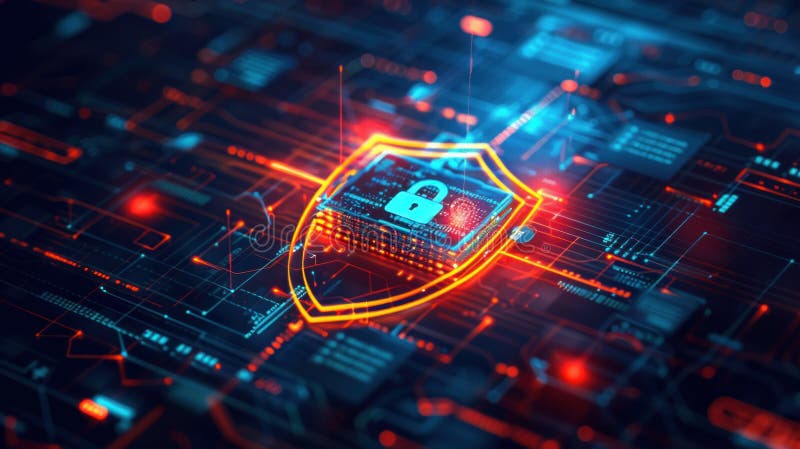 Background Illustration of Shield and Padlock for Cybersecurity Poster ...