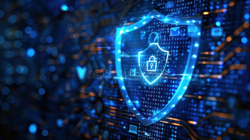 Background Illustration of Shield and Padlock for Cybersecurity Poster ...