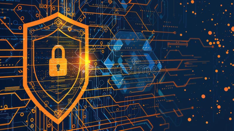 Background Illustration of Shield and Padlock for Cybersecurity Poster ...