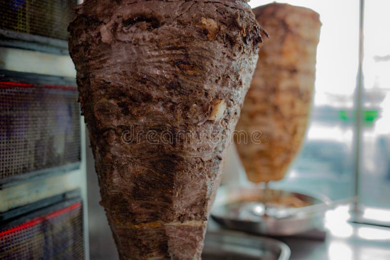 Background Image with Beef and Chicken Shawarma in a Stand Stock Image ...